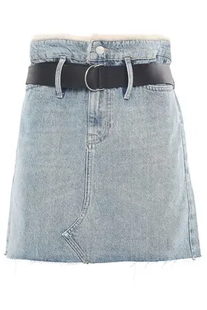 IRO PARIS Icons Shearling-trimmed Belted Denim Mini Skirt - Light Denim