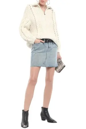 IRO PARIS Icons Shearling-trimmed Belted Denim Mini Skirt