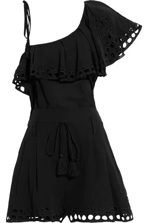 IRO PARIS Napili Ruffled Broderie Anglaise Cotton-blend Playsuit - Black