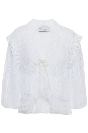IRO PARIS Laceup Ruffled Cotton Crocheted Lace Blouse - White