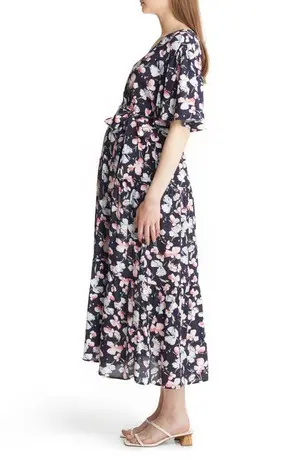 ANGEL MATERNITY Floral Faux Wrap Maxi Dress