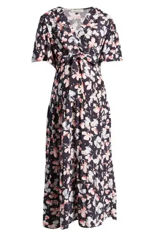 ANGEL MATERNITY Floral Faux Wrap Maxi Dress