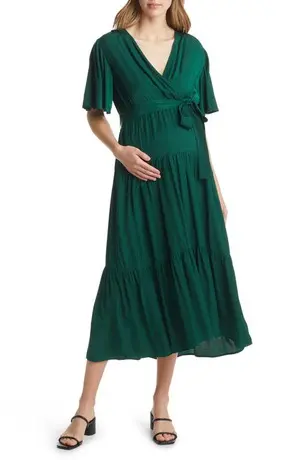 ANGEL MATERNITY Faux Wrap Maxi Dress - Green