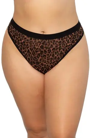 CURVY COUTURE High Cut Mesh Thong Designer Leopard