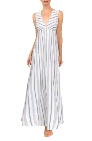 EVERYDAY RITUAL Amelia Stripe Cotton Nightgown Blueberry Stripe
