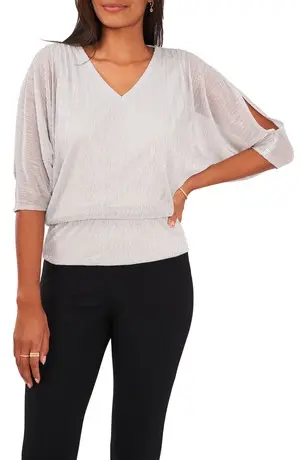 Chaus Metallic Cold Shoulder Top - Silver