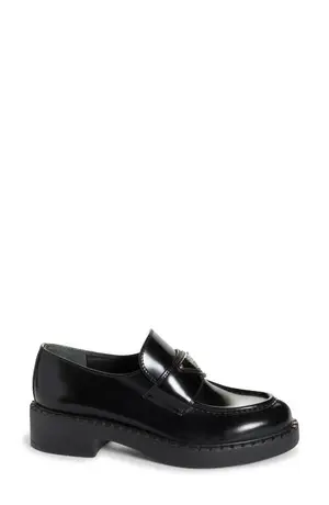 Prada Triangle Logo Patent Leather Loafer - Nero