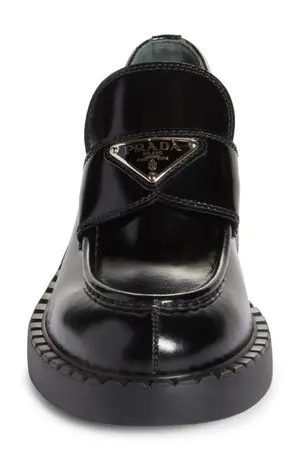 Prada Triangle Logo Patent Leather Loafer - Nero