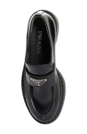 Prada Triangle Logo Patent Leather Loafer - Nero
