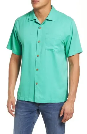 Tommy Bahama Coastal Breeze Silk Blend Button-up Shirt Aqua Aloha