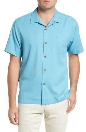 Tommy Bahama Coastal Breeze Silk Blend Button-up Shirt Blue Crush