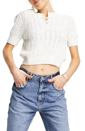 Topshop Crop Cotton Blend Sweater
