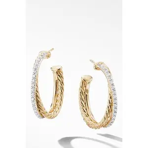 David Yurman Medium Crossover Hoop Earrings With Diamonds - Gold/diamond