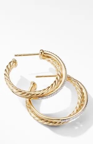 David Yurman Medium Crossover Hoop Earrings With Diamonds