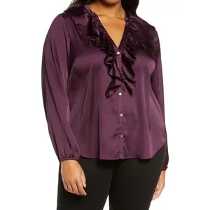 1.State Ruffle Neck Button-front Blouse - Deep Plum