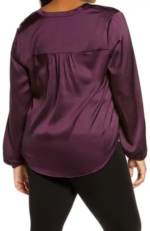 1.State Ruffle Neck Button-front Blouse - Deep Plum