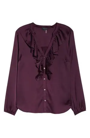 1.State Ruffle Neck Button-front Blouse - Deep Plum