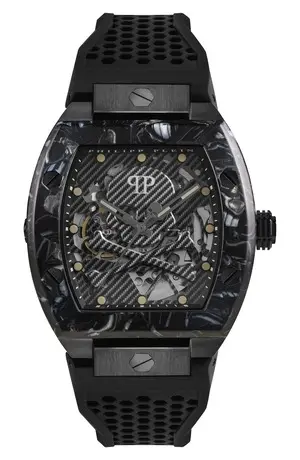 Philipp Plein The $keleton Silicone Strap Watch Ip Black