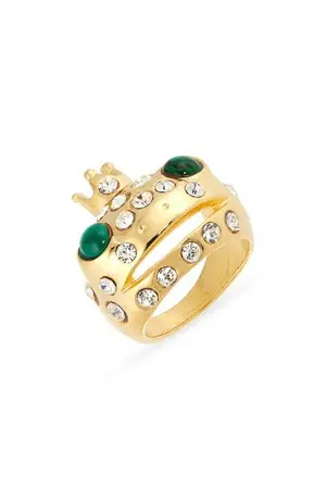 Collina Strada Collina Strada Frog Prince Recycled Pewter Ring Emerald Gold Freckles
