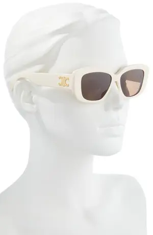 Celine Triomphe 55mm Rectangular Sunglasses - Ivory/brown