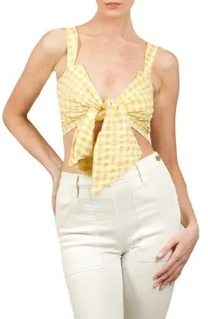 NIKKI LUND Gingham Tie-front Crop Tank