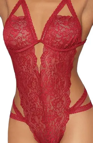 DREAMGIRL Strappy Lace Teddy With Open Gusset
