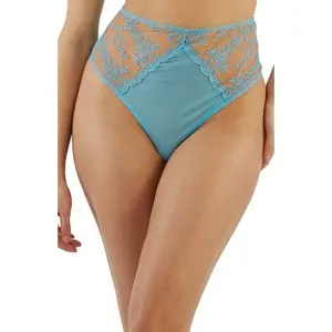 PLAYFUL PROMISES Cassia Embroidered Mesh Thong - Blue