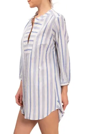 EVERYDAY RITUAL Hailey Stripe Cotton Pajama Tunic - Blueberry Stripe