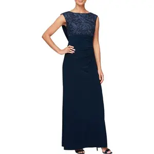 Alex Evenings Sequin Floral Bodice Cowl Back Gown