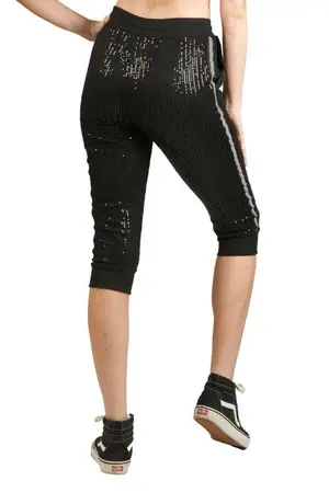 NIKKI LUND Sequin Side Stripe Capri Pants - Black