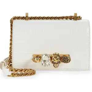 Alexander McQueen Mini Jeweled Croc Embossed Leather Satchel - Deep Ivory