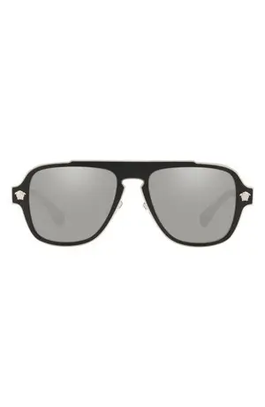 Versace 56mm Mirrored Aviator Sunglasses - Matte Black/silver Mirror