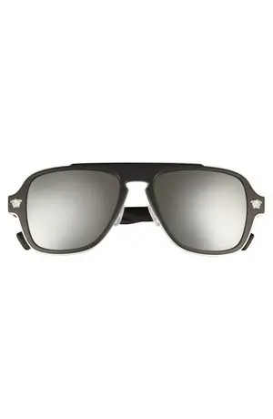 Versace 56mm Mirrored Aviator Sunglasses - Matte Black/silver Mirror
