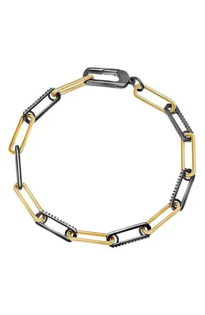 CRISLU Two-tone Paperclip Chain Bracelet - Gold & Black Rhodium