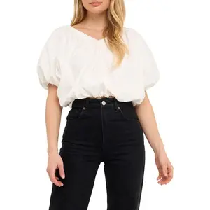Endless Rose Puff Crop Blouse - White