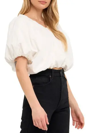 Endless Rose Puff Crop Blouse - White
