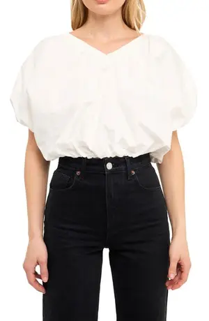 Endless Rose Puff Crop Blouse - White