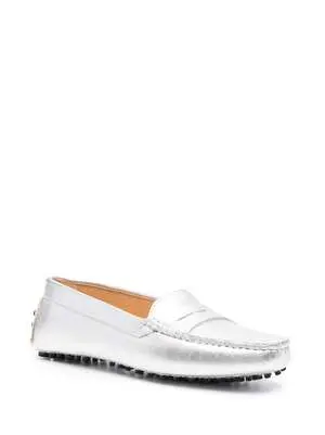 SCAROSSO Ashley Leather Penny Loafers - Silver
