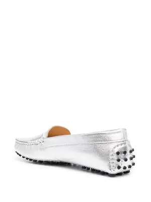 SCAROSSO Ashley Leather Penny Loafers - Silver