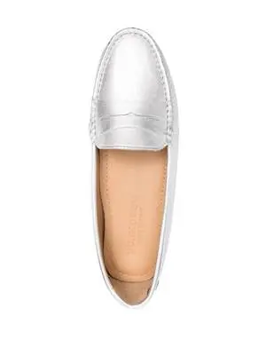 SCAROSSO Ashley Leather Penny Loafers - Silver