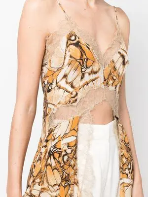 Alberta Ferretti Butterfly Print Asymmetric Hem Camisole