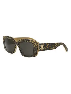Celine Triomphe 55mm Rectangular Sunglasses Cheetah Dark Grey