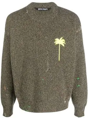 Palm Angels Palm Tree-embroidered Jumper - Green