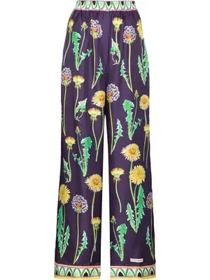 Dolce & Gabbana Dandelion-print Silk Palazzo Trousers - Purple