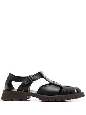 Hereu Pesca Cut-out Detail Leather Sandals - Black