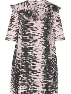 GANNI Tiger-print Shift Minidress - Black