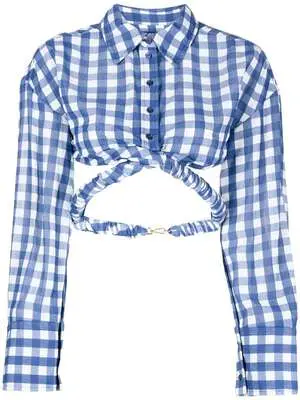 Jacquemus Gingham Cropped Blouse - Blue