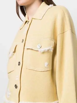 BARRIE Fringed Denim Jacket - Yellow