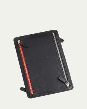 ROYCE NEW YORK Monogrammed Leather Rfid Blocking Foup Zip Travel Organizer, Personalized - Black
