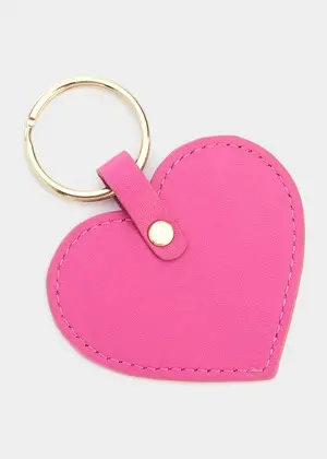ROYCE NEW YORK Monogrammed Leather Heart-shaped Key Chain, Personalized Bright Pink